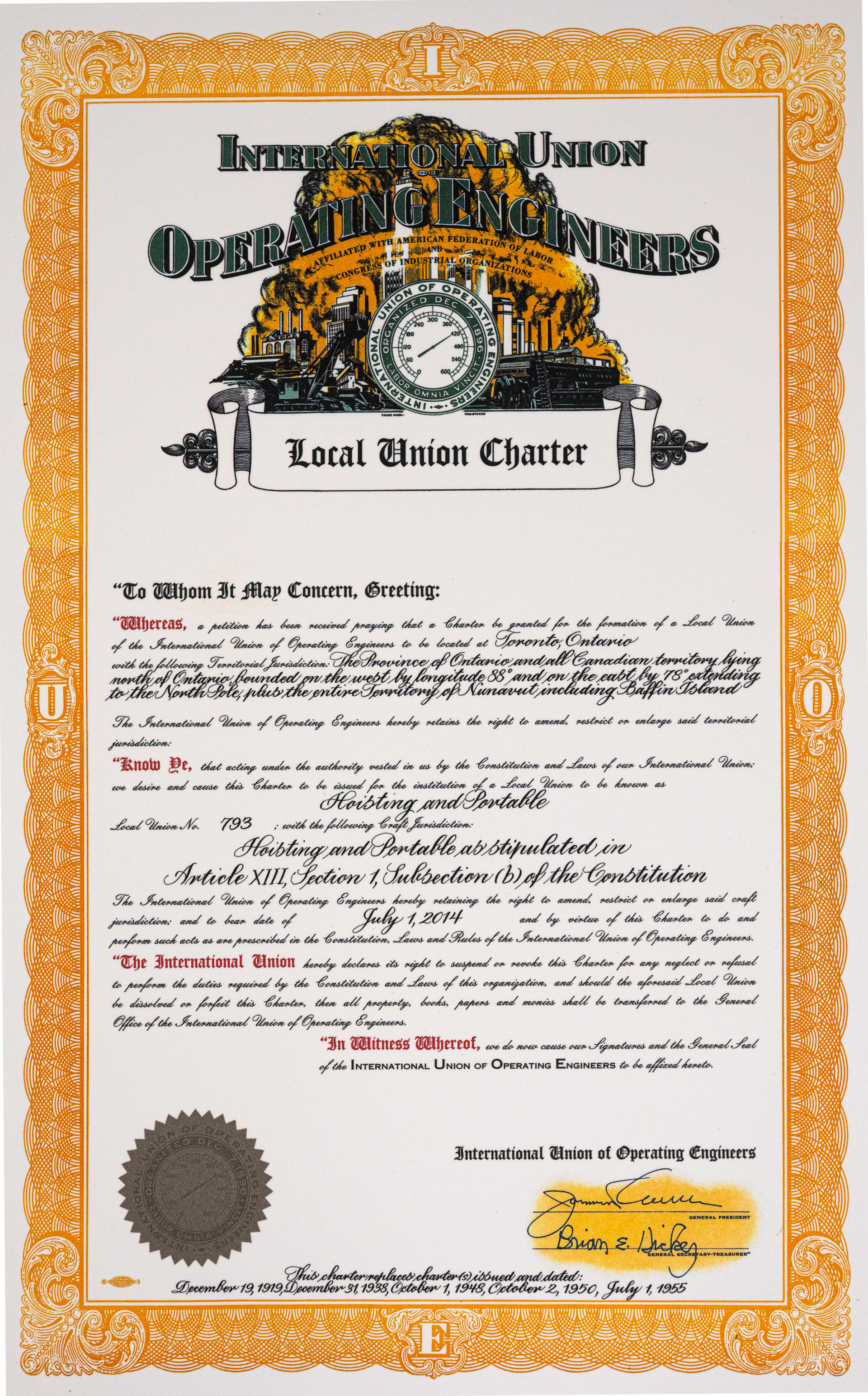 Commemorating the anniversary of Local 793’s original charter issued ...
