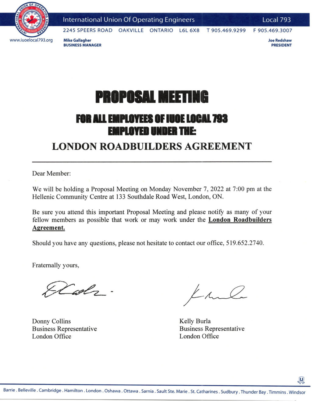 Special Called Meeting: Proposal meeting for the London Roadbuilders ...